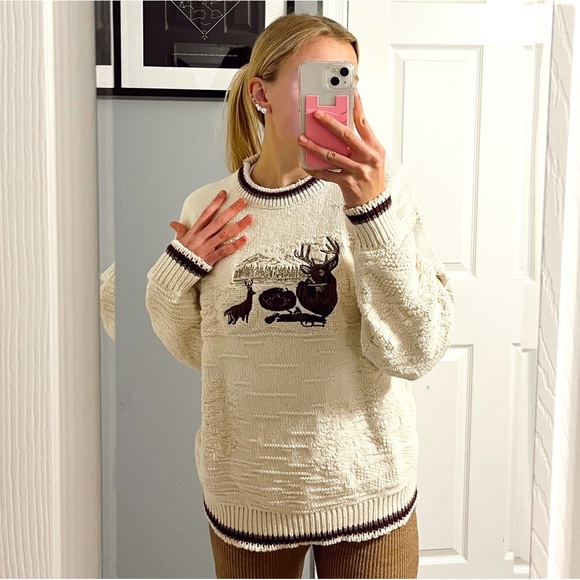 Vintage | Sweaters | Vintage Deer Wilderness Embroidered Sweater | Poshmark
